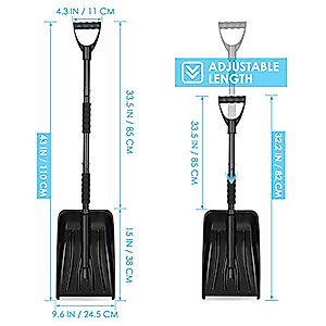 CLISPEED Portable Snow Shovel with D-Grip Handle for Car Truck Camping and Other Outdoor Activities (Black)