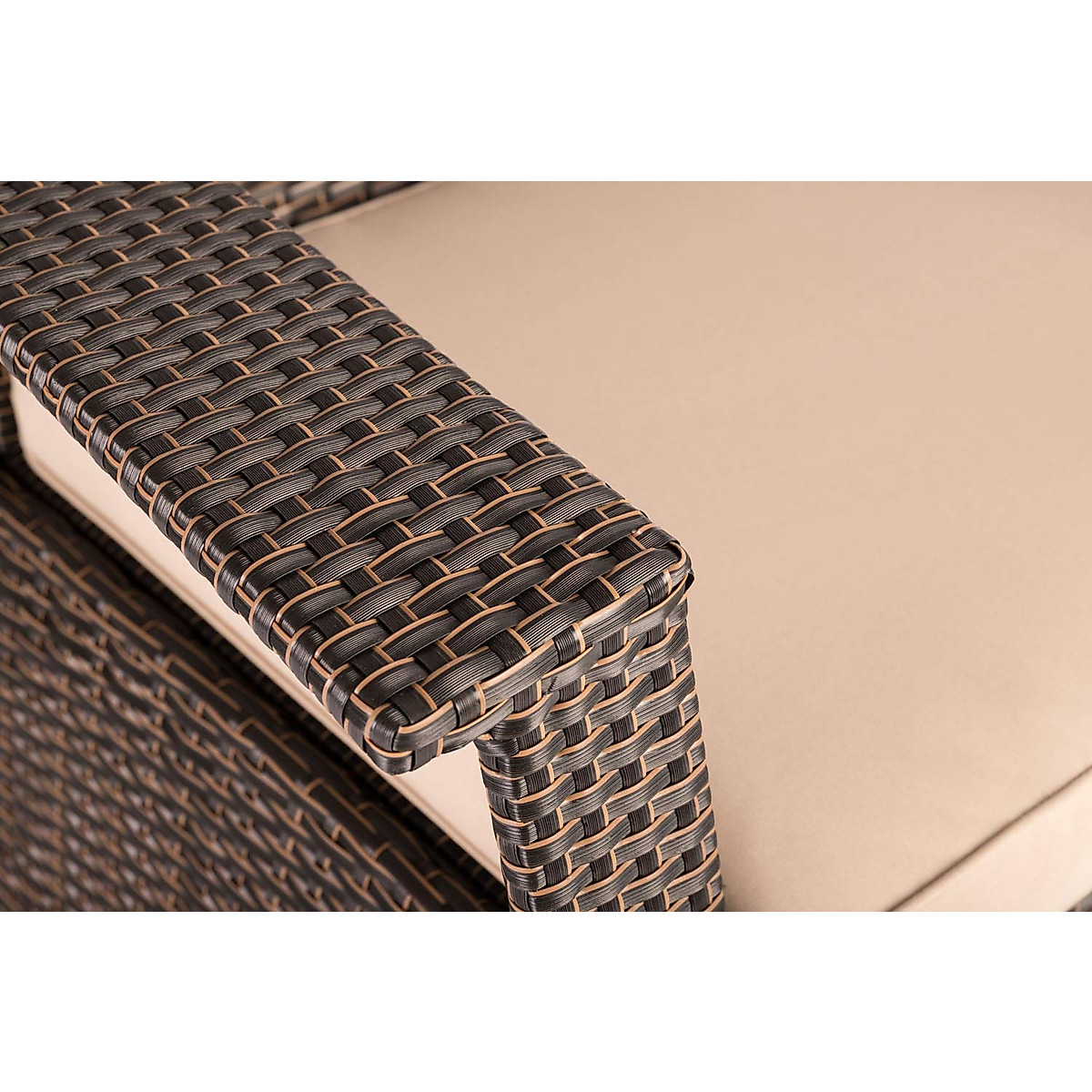 Patio Sense 62775 Bondi Deluxe Armchair All Weather Lightweight & Durable Outdoor Seating Wicker Low Maintenance Khaki Cushion Included - Mocha