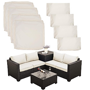 ClawsCover 8Pack Outdoor Seat and Back Cushions Replacement Covers Fit for 4 Pieces 4-Seater Wicker Rattan Patio Furniture Set Loveseat Sectional Couch with Storage Box,Cream-Include Cover Only