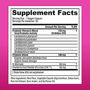 Prebiotics & Probiotics for Women - Science Backed ProCran - Organic Prebiotics, 50 Billion CFU, D-Mannose & Cranberry for Digestive, Immune, Feminine Health, Soy & Dairy Free, 60 Vegan Capsules