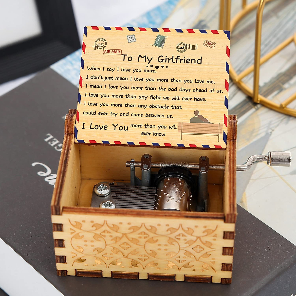 Engraved Colorful Wooden Music Boxes,Hand Crank Classical Wood Sunshine Musical Box, Personalized Wooden Music Boxes, for Birthday Christmas Valentine's Day. (Girlfriend)