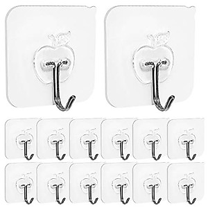 50 Packs Adhesive Wall Hooks 22lb(Max) Transparent Reusable Seamless Hooks,Waterproof and Oilproof,Bathroom Kitchen Heavy Duty Self Adhesive Hooks
