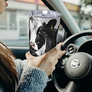 Black White Cows Tumbler with Lid and Straw 20oz Stainless Steel Car Cup for Hot and Cold Drinks, Double Wall Insulated Travel Coffee Mug Reusable Drink Thermos Cup Birthday Gifts