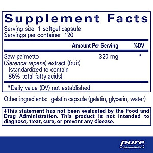 Pure Encapsulations Saw Palmetto 320 | Fatty Acids and Other Essential Nutrients to Support Testosterone Metabolism, and Urinary Function* | 120 Softgel Capsules