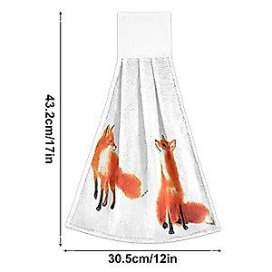 Red Fox Hanging Kitchen Towels Valentine Day Hand Towel 2PCS Dish Cloth Tie Towel Absorbent Oven Stove Washcloth with Loop for Bathroom Home Decorative