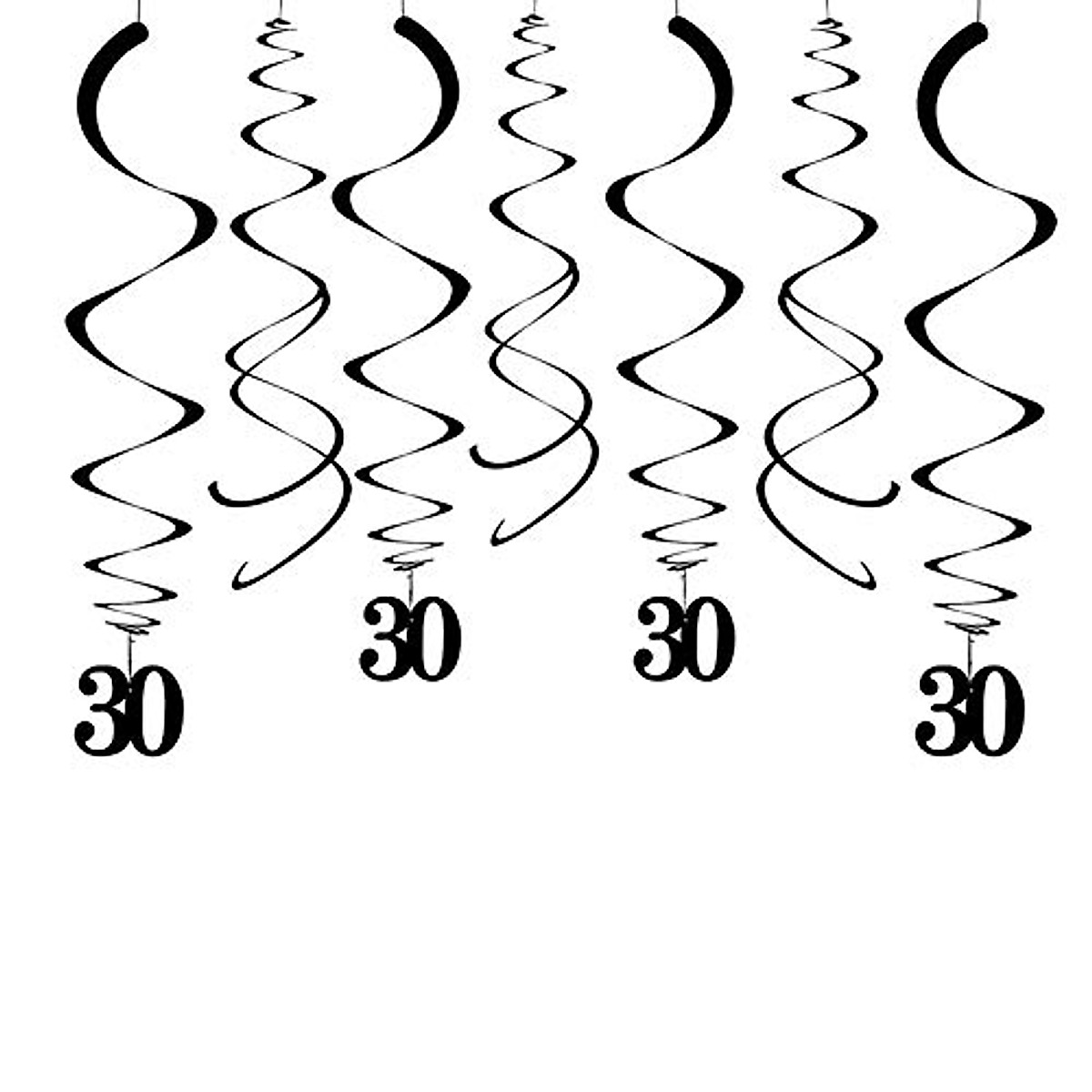 AimtoHome Party Swirl Decorations, Black 30th Birthday Swirl Decoration, 30th Anniversary Ceiling Hanging Party Swirl Decoration, Pack of 30