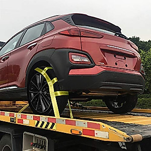 JCHL Tow Dolly Basket Straps with Flat Hooks (2 Pack) Yellow Car Wheel Straps Universal Vehicle Tow Dolly Straps System Fits 15"-19" Tires Wheels 10000 lbs Working Capacity