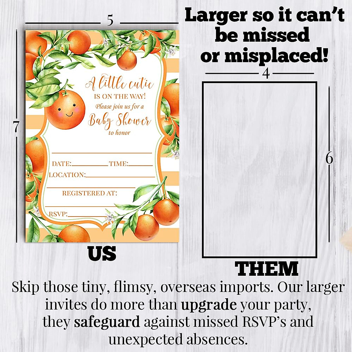 Amanda Creation Little Cutie Baby Shower Invitations, 20 5x7 Fill-In Cards with Twenty White Envelopes