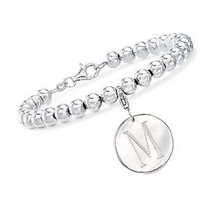 Ross-Simons Single Initial Disc Charm - Italian 6mm Sterling Silver Bead Bracelet 7 inches
