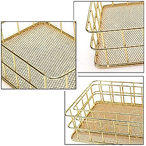 AESGXTU Gold Metal Storage Basket Desktop Iron Grid Simple Snack Storage Tray for Home Decor＆Orderly Storage (Large)