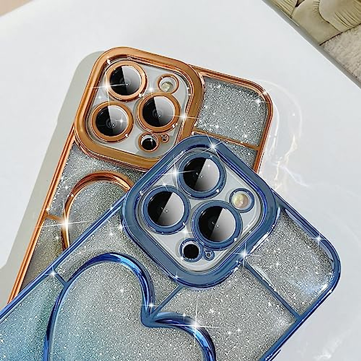 Yeddabox Compatible with iPhone 14 Pro Max Case Heart Phone Case Cute Bling Plating Soft Shockproof Full Camera Protection Bumper Phone Cases for iPhone 14 Pro Max Women Girls Case 6.7" - Glod