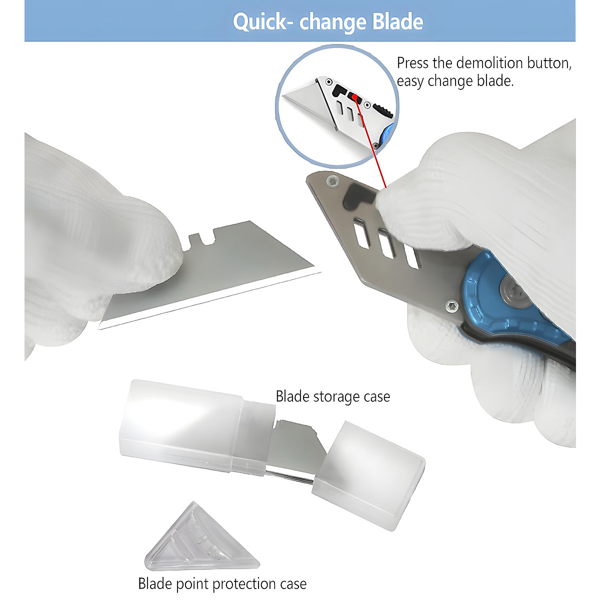 Folding-Utility-Knife Work-Knife Retractable-Folding-Box-Cutter Construction-Knife-Box-Opener - Razor-Knife with 5 Extra Blades for Cartons Cardboard and Boxes