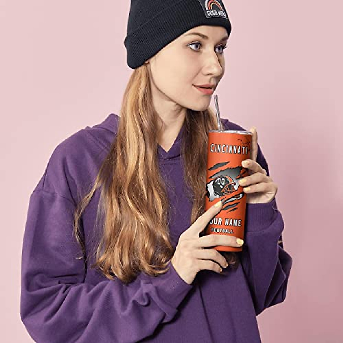 20oz Customs Football City Tumbler with Lid and Straws, Personalized Football GIfts for Fans, Travel Cup Adds Your Name and Number