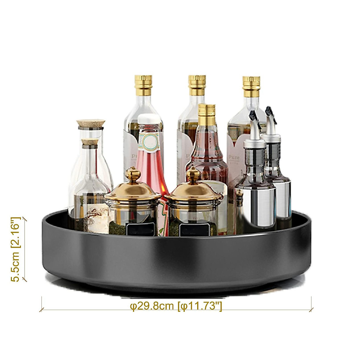 Fineget Spinning Large Metal Spice Rack Organizer for Cabinet Kitchen lazy Susan Rotating Turntable Countertop Vertical Storage Rack Self Black Single Layer