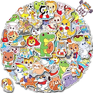 WAKEMOODEI 200PCS Cute Sports Animal Stickers for Kids, Kawaii Animal Stickers for Water Bottles Waterproof Vinyl Stickers Animals Aesthetic Sticker Packs for Girls Boys Teens