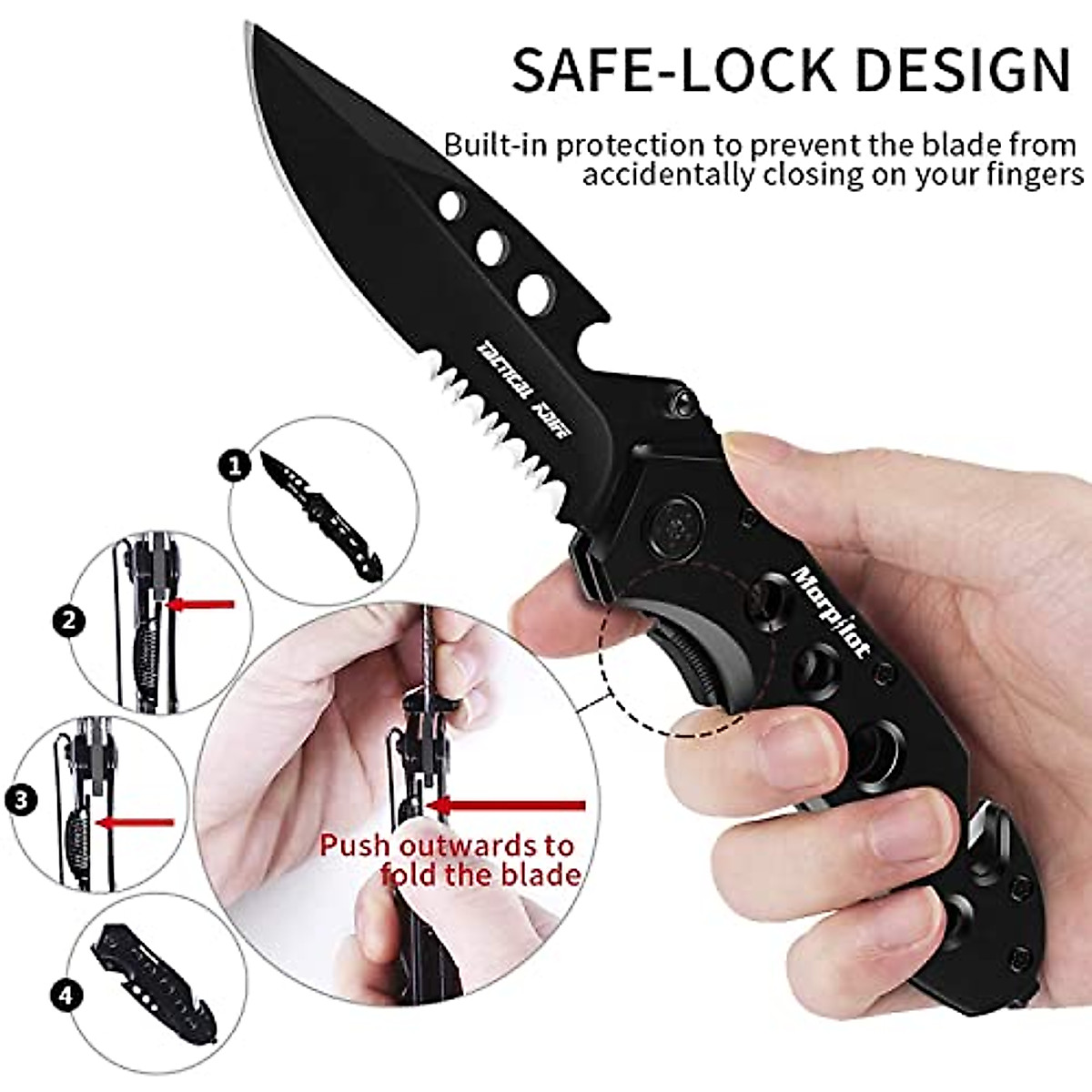 Pocket Knife, Multi Folding Knife and Flashlight Set, Pocketclip, Glass Breaker, Seatbelt Cutter Survival Knives for Hiking, Camping, Fishing, Pocket Knives for Man, Husband, Boyfriends, Brother
