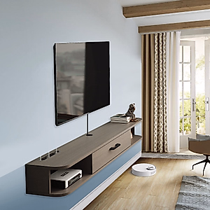 Pmnianhua Floating TV Stand,70'' Wall Mounted Floating TV Shelf for TVs up to 75 inches, Floating TV Wall Unit with Shelves for Gaming Consoles Small Spaces Apartments,Bedrooms (Light Grey Oak)