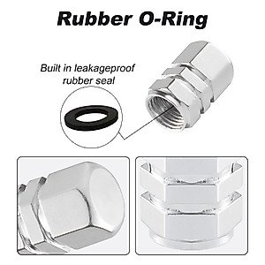 alpmosn Aluminum Tire Stem Valve Caps Wheel Valve Covers Car Dustproof Tire Cap Cover Accessories, Universal for SUV, Car, Bike and Motorcycle，Hexagon Shape (4PCS Silvery)