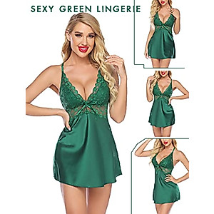 Avidlove Womens Satin Chemise Nightie Lace Babydoll Lingerie Sexy Sleepwear Green X-Small