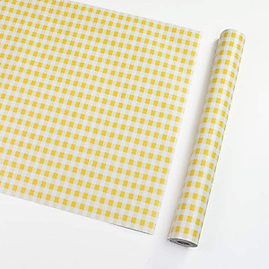 Taogift Self Adhesive Vinyl White and Yellow Geometric Plaid Contact Paper Shelf Liner Dresser Drawer Cabinets Liner Furniture Wall Paper Sticker Removable (17.7x117 Inches)