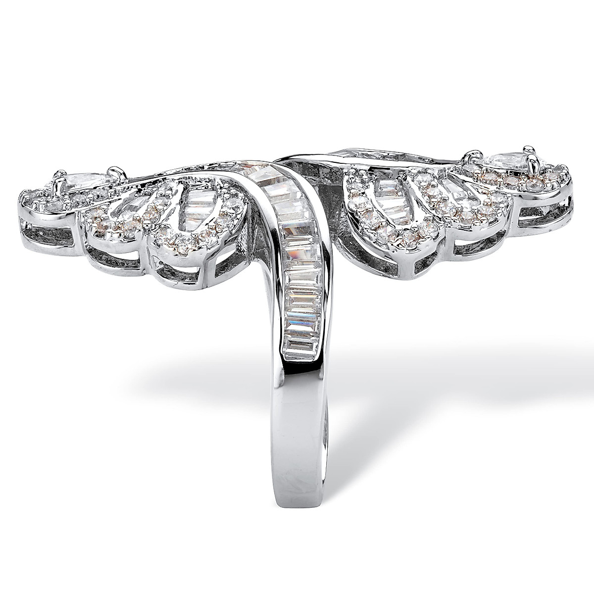 PalmBeach Platinum-Plated Pear Cut Cubic Zirconia Bypass Ring Sizes 6-10 Size 8