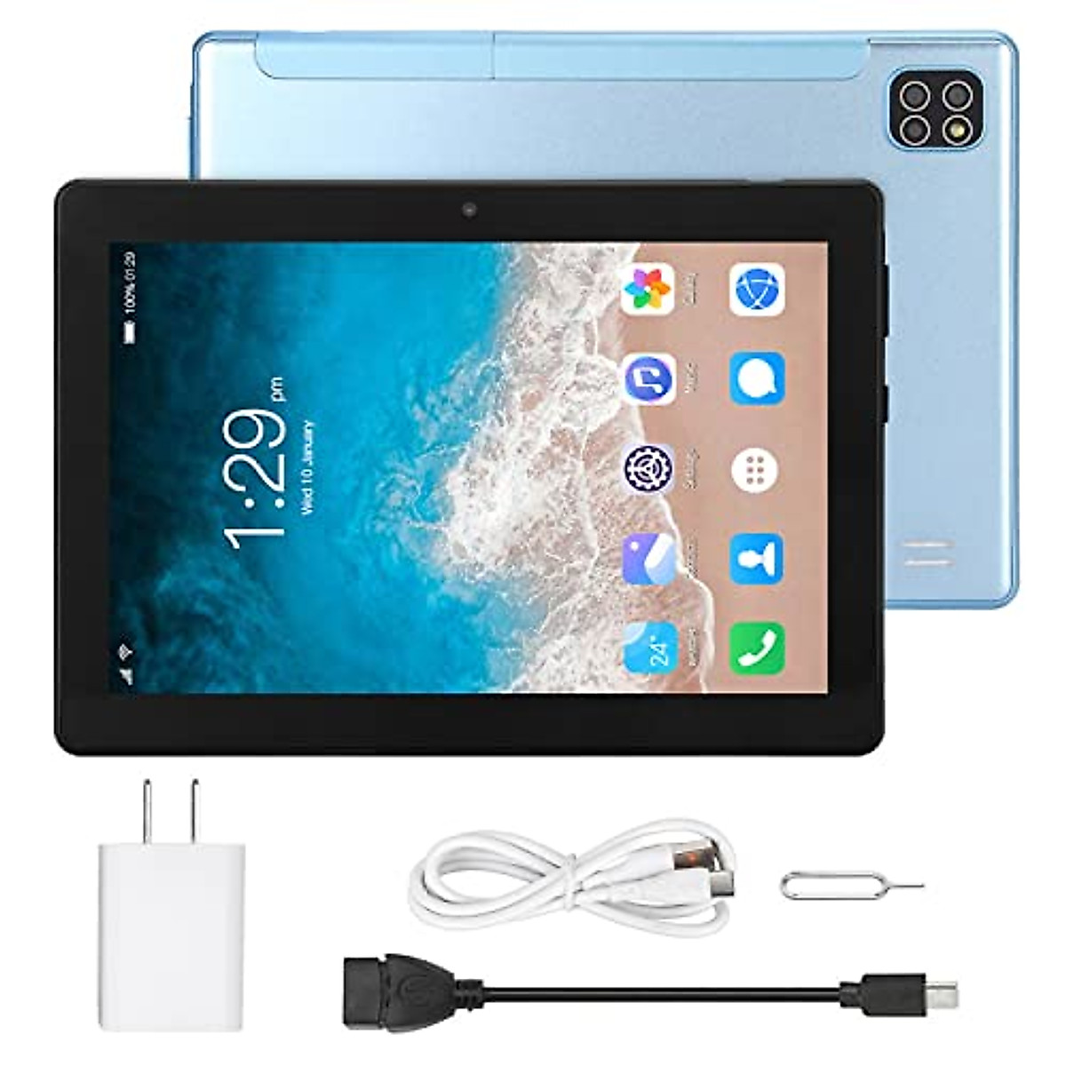 HEEPDD Smart Tablet, 8800mAh 8+20MP 4GLTE 6GB+128GB Storage 1920X1200 Resolution GPS Tablet with Charging Cable for Recreational Reading (Blue)