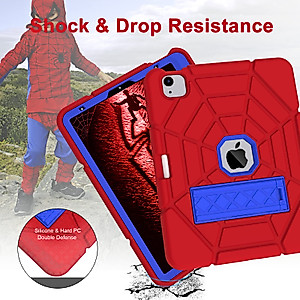 CCMAO Case for iPad Pro 11 Inch 2022/2021/2020/2018, iPad Air 5th/4th Generation 10.9 Inch Case with Pencil Holder, Heavy Duty Shockproof Protective Cover for Kids Boys Children, Red+Blue