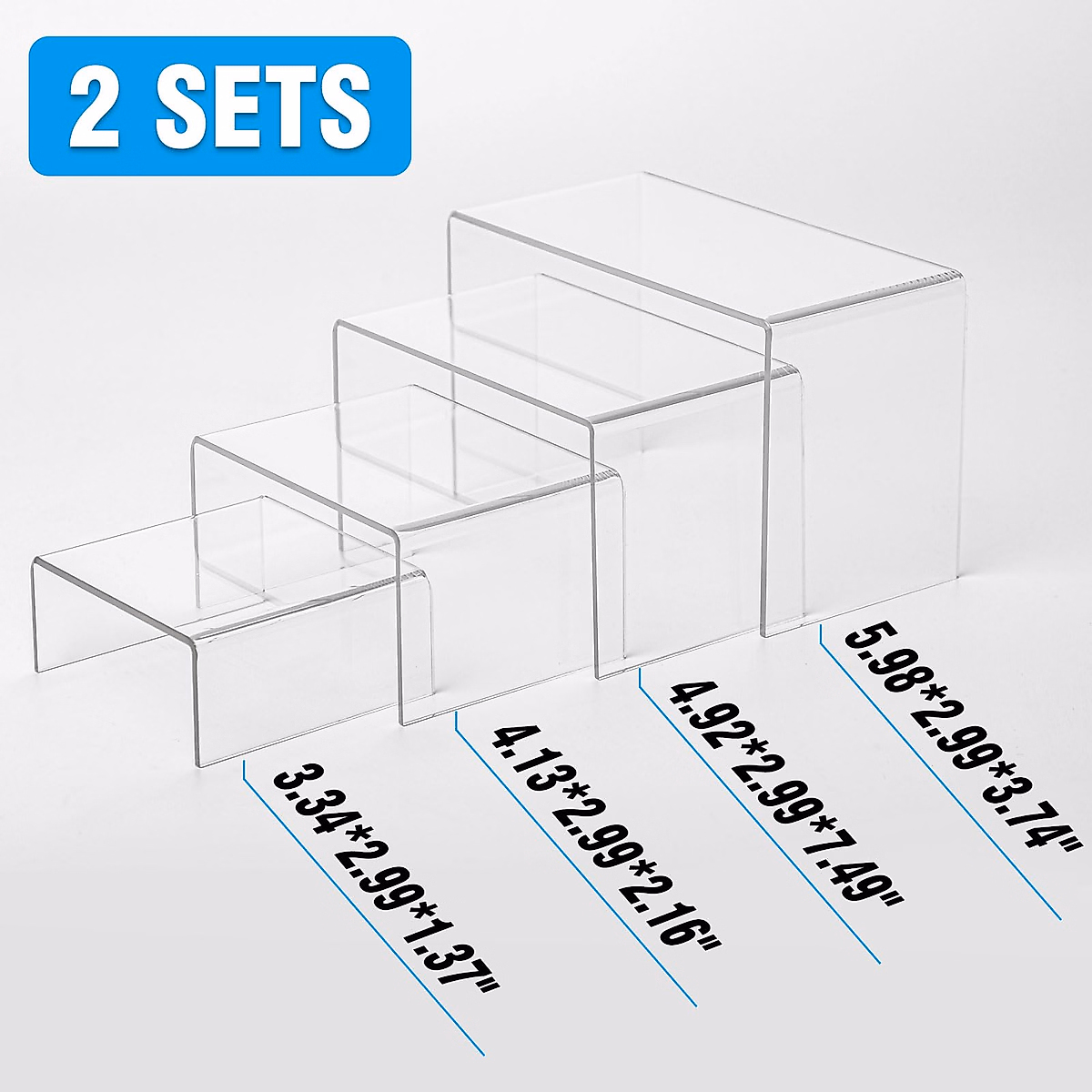 8 Pcs Acrylic Risers for Display, Square Clear Product Stand Shelf, Cupcake Candy Bar Stand for Dessert Table Decor, Desktop Showcase Collectibles Display Risers for Amiibo Funko POP Figures