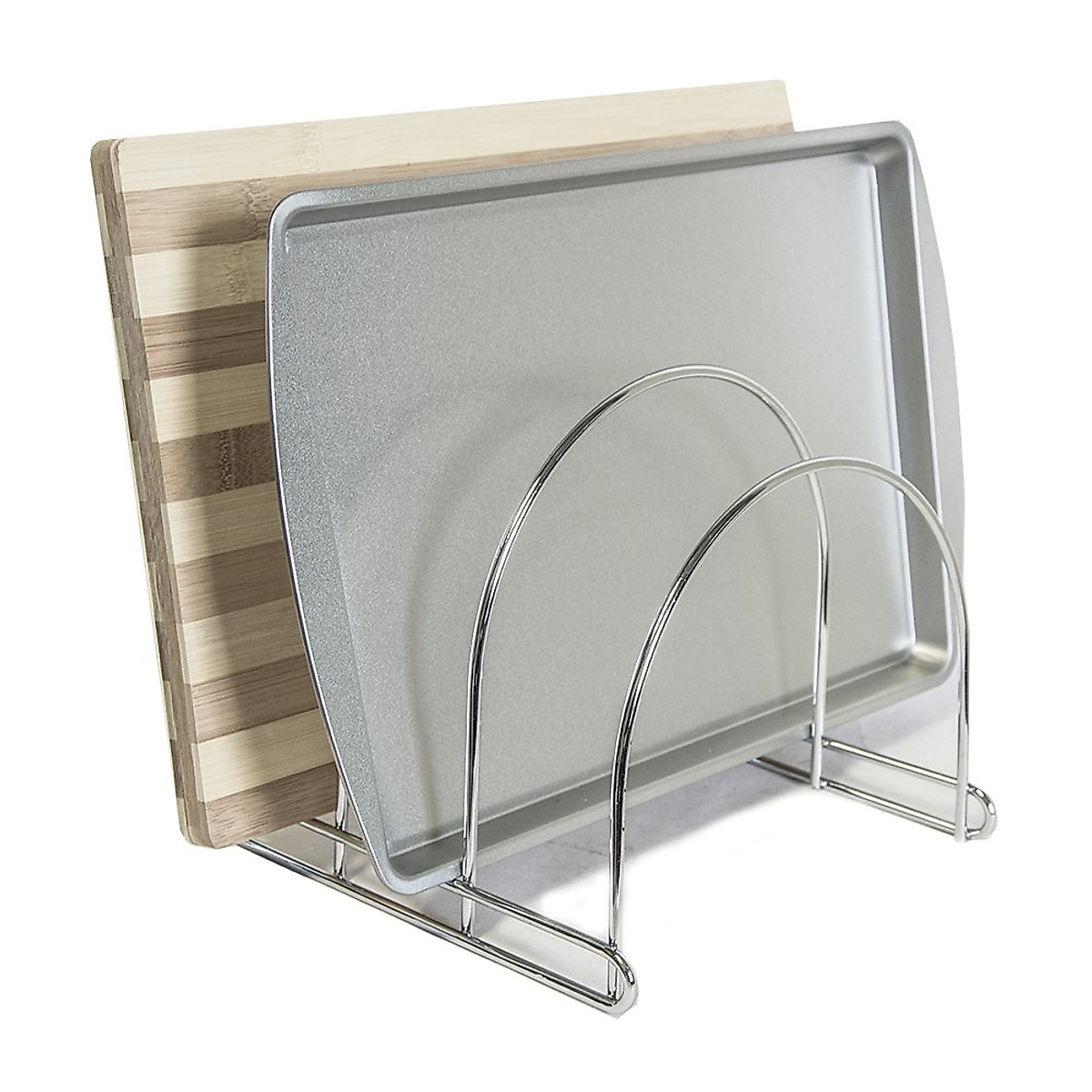 Steel Adjustable Organizer Rack, Cutting Board Rack, Bake Ware Rack, Pot Lid Holder, 3 Compartments