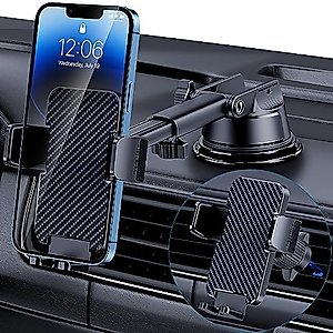 Phone Holder Car [Military Grade Suction Ultra Strong Base] Cell Phone Car Holder 3 in 1 Phone Mount for Car Dashboard Windshield Air Vent Hands-Free Car Phone Holders for iPhone Android Phones