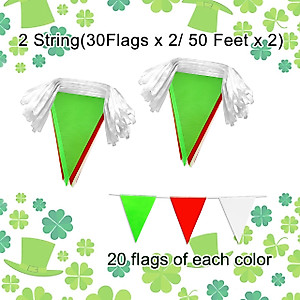 LZXING 100 Feet Green Red White Pennant Banner Flags Christmas Mexican Italian Party Triangle Hanging Bunting Flag Garland Graduation Wedding Baby Shower Birthday Party Favors