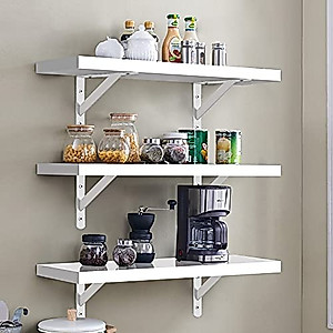 AIKTOTA Floating Shelves - 15.7" White Wall Shelf with Metal Bracket, Wall Mounted Shelves for Bathroom, Living Room, Bedroom, Kitchen, Modern Storage Shelves Decor - Set of 3