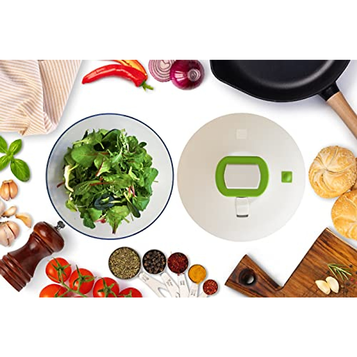 Brieftons 6.2-Quart Large Salad Spinner: Vegetable Washer Dryer Drainer Strainer with Bowl & Colander, Easy One-Handed Pump, Compact Storage, for Washing, Cleaning & Drying Greens, Vegetables, Fruits