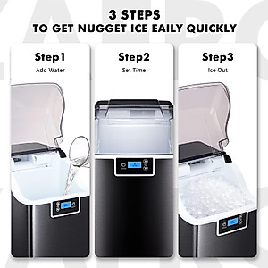 ZAFRO Nugget Ice Makers Countertop with Soft & Chewable Pellet Ice Portable Self-Cleaning Compact Ice Machine 44Lbs/24H with Ice Scoop and Basket Suitable for Home/Kitchen/Office/Bar Party