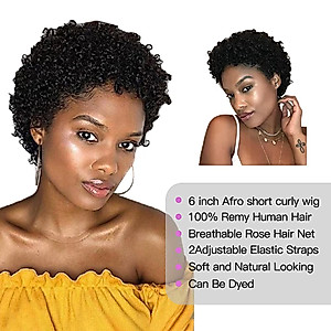Besteffie Short Afro Kinky Curly Wigs For Black Women Human Hair Wig Pixie Cut Wig Natural Black Color 100% Brazilian Virgin Hair Short Human Hair Curly Wigs