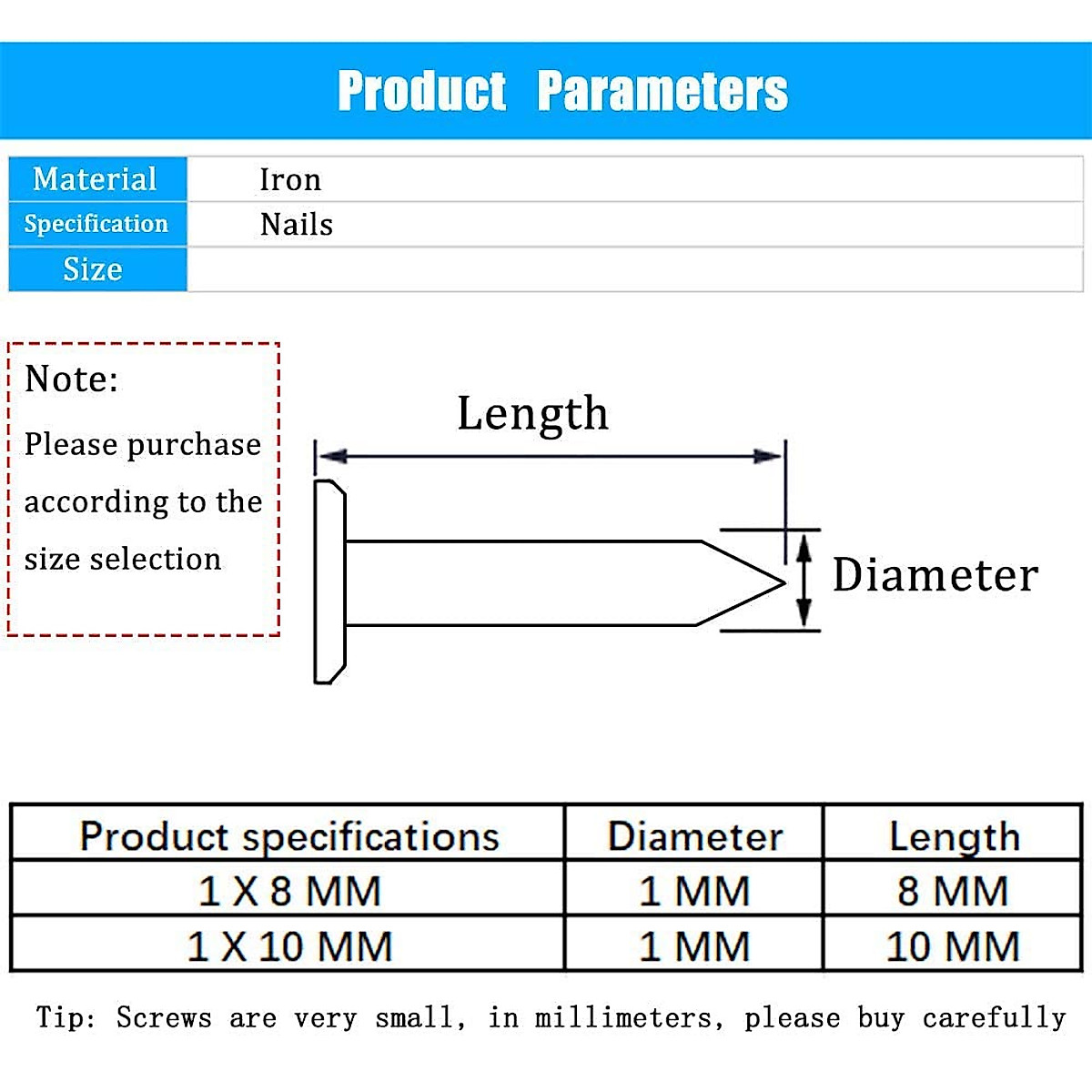 newlng 500pcs Small Nail Round Head Tiny Nails String Art Nails Hand-Made Hardware Accessories Fasteners Mini Nails 1 X 10mm/0.04"X0.4"(DXL) Gold
