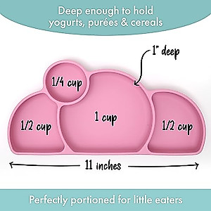 PrimaStella Silicone baby & toddler plate, baby led weaning supplies - Easy-reach design for self-feeding (Plum Pink Purple)