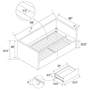 DHP Theo Upholstered Daybed with Storage Drawers, Twin, Blue Linen