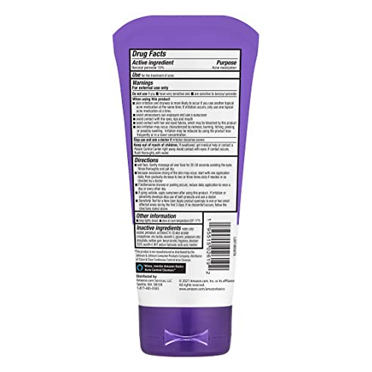 Amazon Basics Daily Acne Control Cleanser, Maximum Strength 10% Benzoyl Peroxide Acne Medication, 5 Fluid Ounces, Pack of 1