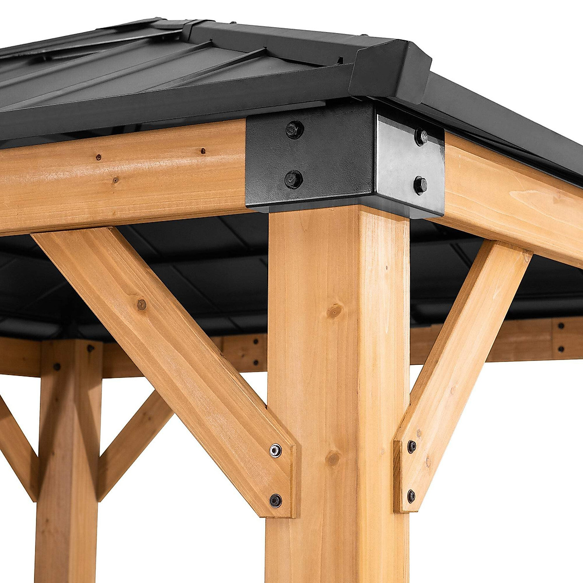 Sunjoy Hardtop Gazebo 9 x 9 ft. Upgrade Cedar Framed Wood Gazebo with Brown Steel & Polycarbonate Hip Roof Hardtop for Garden, Backyard Shade, Brown Roof + Natural Wood Frame