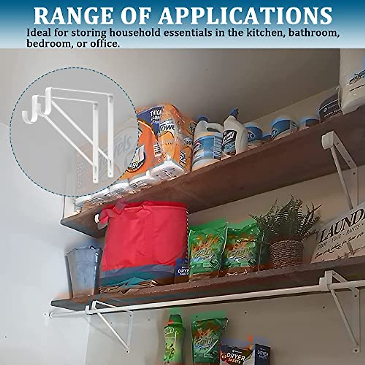 AYAYGD 4PCS Heavy Duty White Closet Rod Brackets 11 x 11 Inch,1-3/8Inch Diameter Shelf and Rod Bracket Holder for Home and Closet Decor, Wall Mount Closet Pole Supports Bracket Hook with Screws