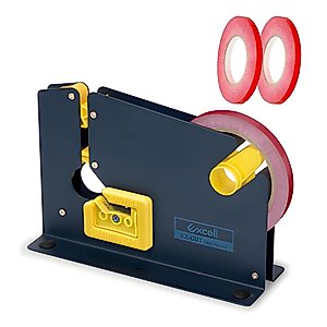 E-605K/799B Excell Steel Tape Bag Sealer with Two 1/2 inch Bag Sealing Tape, Plastic Bag Sealer Poly Bag Sealer for Meat Bread, Heavy Duty Metal Produce Bag Sealing Taper Dispenser +LuxProdX Sticker