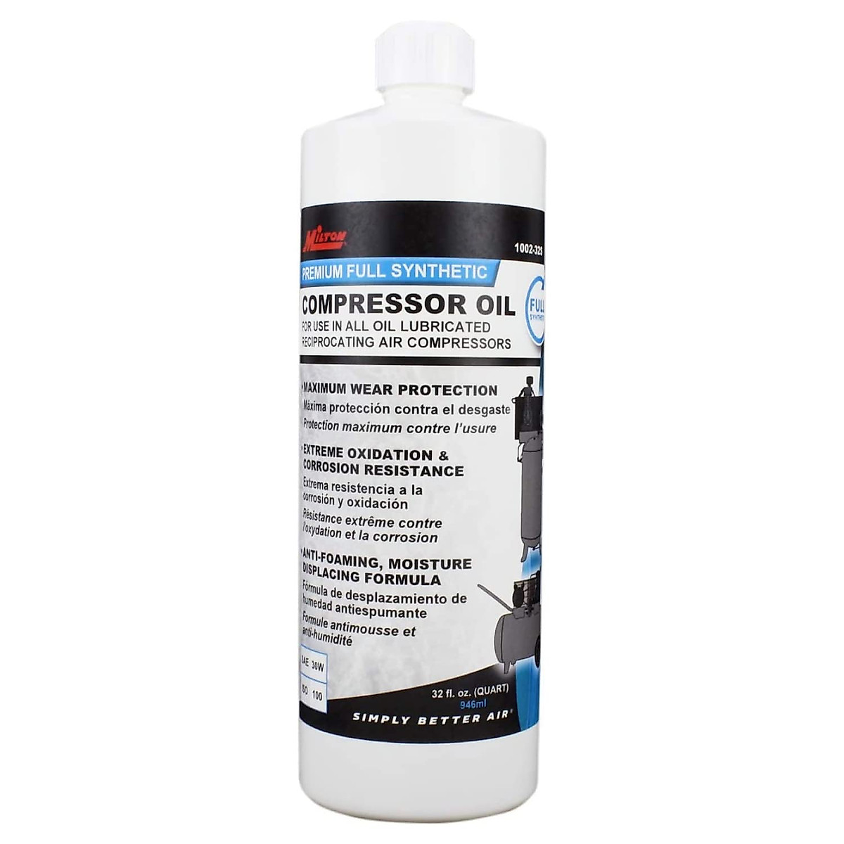 Milton 1002-32S Compressor Oil, Synthetic, Flip Top, 32 oz.