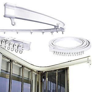 Super More 16.5 FT Bendable Curtain Track Ceiling Mounted Straight Curved Ceiling Track Set Top Side Mounting Ceiling for Installation Windows Curtain Room Divider Curtain - 5 Meter White