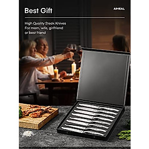 Aiheal Serrated Steak Knife Set, Stainless Steel Steak Knives Set of 8, Never Needs Sharpening Dinner Knives, Micro Serrated Steak Knives with Gift Box