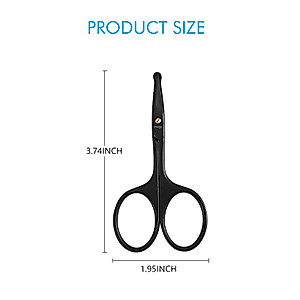 LIVINGO 3.75" Premium Nose Hair Scissors, Curved Safety Blades with Rounded Tip for Trimming Small Details Facial Hair, Ear Hair, Eyebrow (Black)