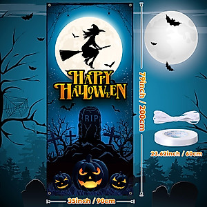 Panelee Halloween Door Decorations 79 x 35 Inches Skeleton Witch Window Door Cover Photo Posters Banner Backdrop Halloween Wallpaper Sticker for Front Door Porch Halloween Party Supplies(Moon, Witch)