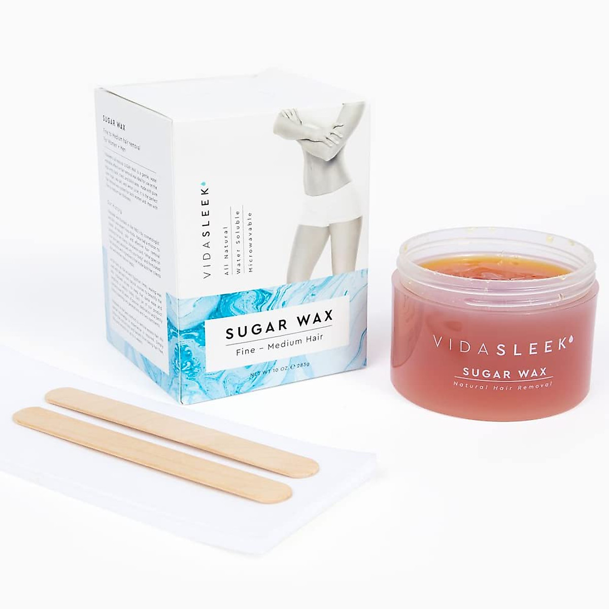 VidaSleek Sugar Wax Hair Remover for Men & Women - 100% Natural, Gentle & Washable Formula at Home Waxing - 10 Oz