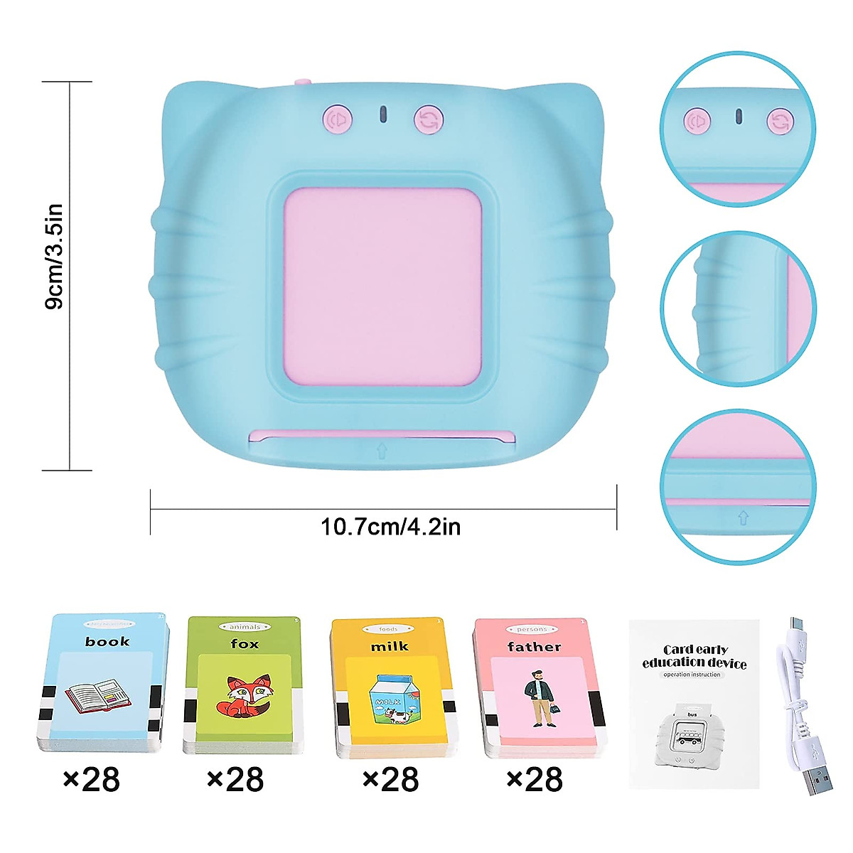 Talking Flash Cards Educational Toys - Talking Flashcards Learning Toys for Toddlers - Montessori Toys Flash Cards for Age 2 3 4 5 6 - Blue