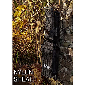 SOG Fixed Blade Knives - Seal Pup Tactical Knife Survival Knife and Hunting Knife w/ 4.75 Inch Blade and MOLLE Knife Sheath & GRN Grip (M37N-CP) , black